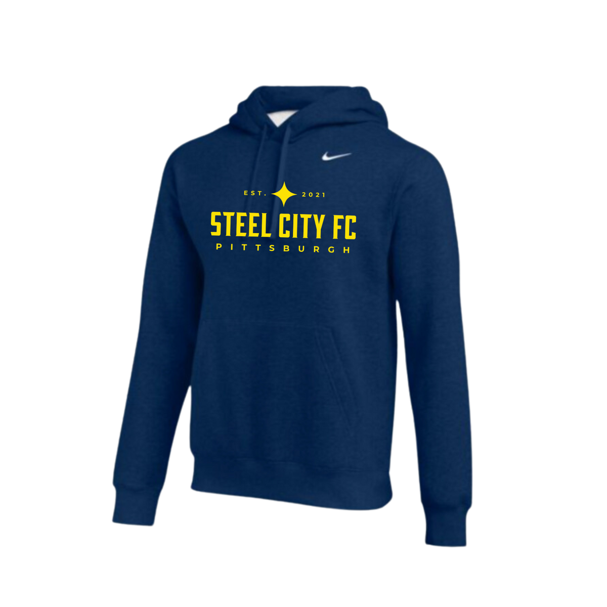SCFC - Navy Blue Nike Hoodie with SCFC Yellow Text Logo – Steel City FC ...