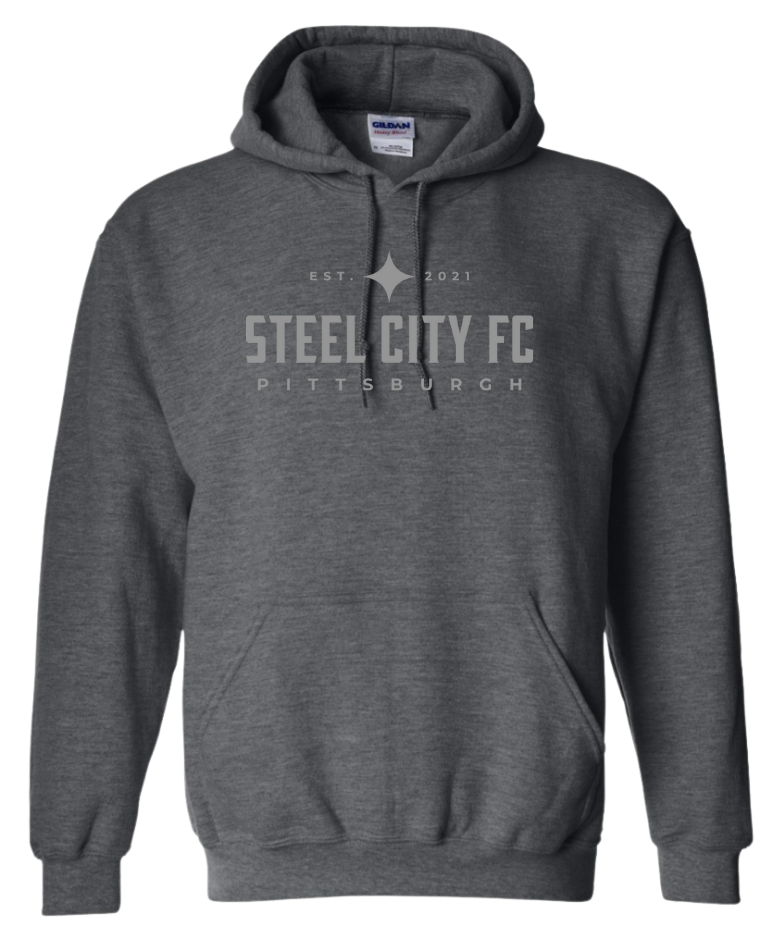SCFC - Dark Heather Grey Hoodie with Grey SCFC Text logo – Steel City ...