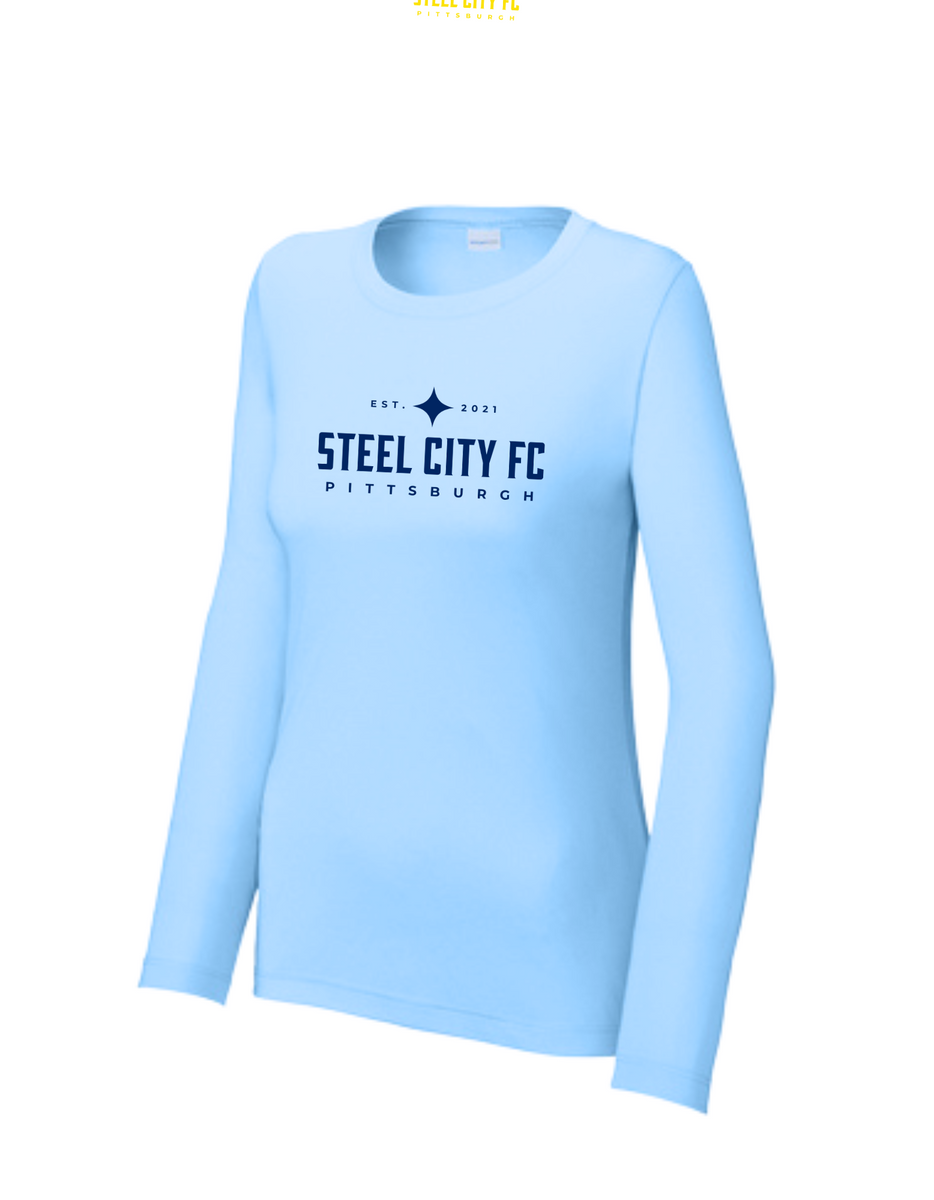 SCFC - Long Sleeve Shirt - Navy Text Logo - UPF 50 – Steel City FC Shop