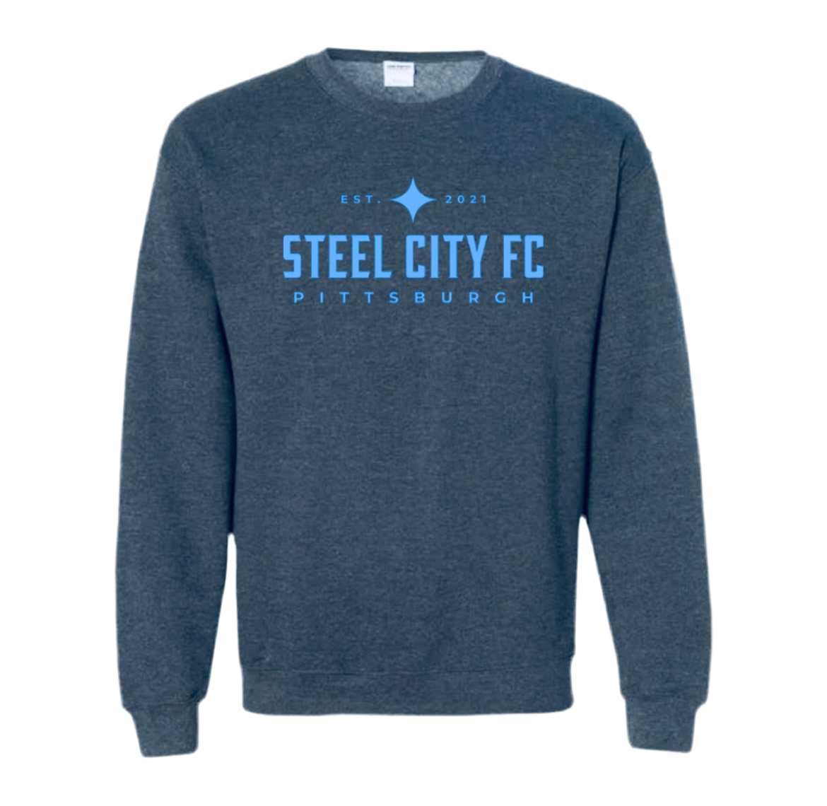 SCFC - Heather Navy Crewneck Sweatshirt with Blue Text Logo – Steel ...