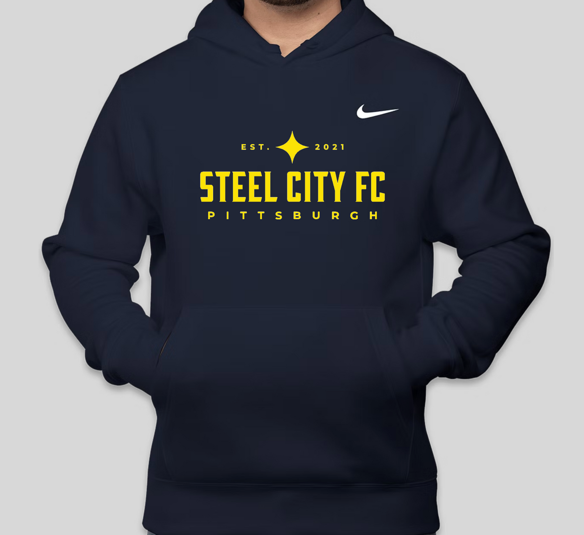 SCFC - Navy Blue Nike Hoodie with Embroidered SCFC Logo – Steel City FC ...