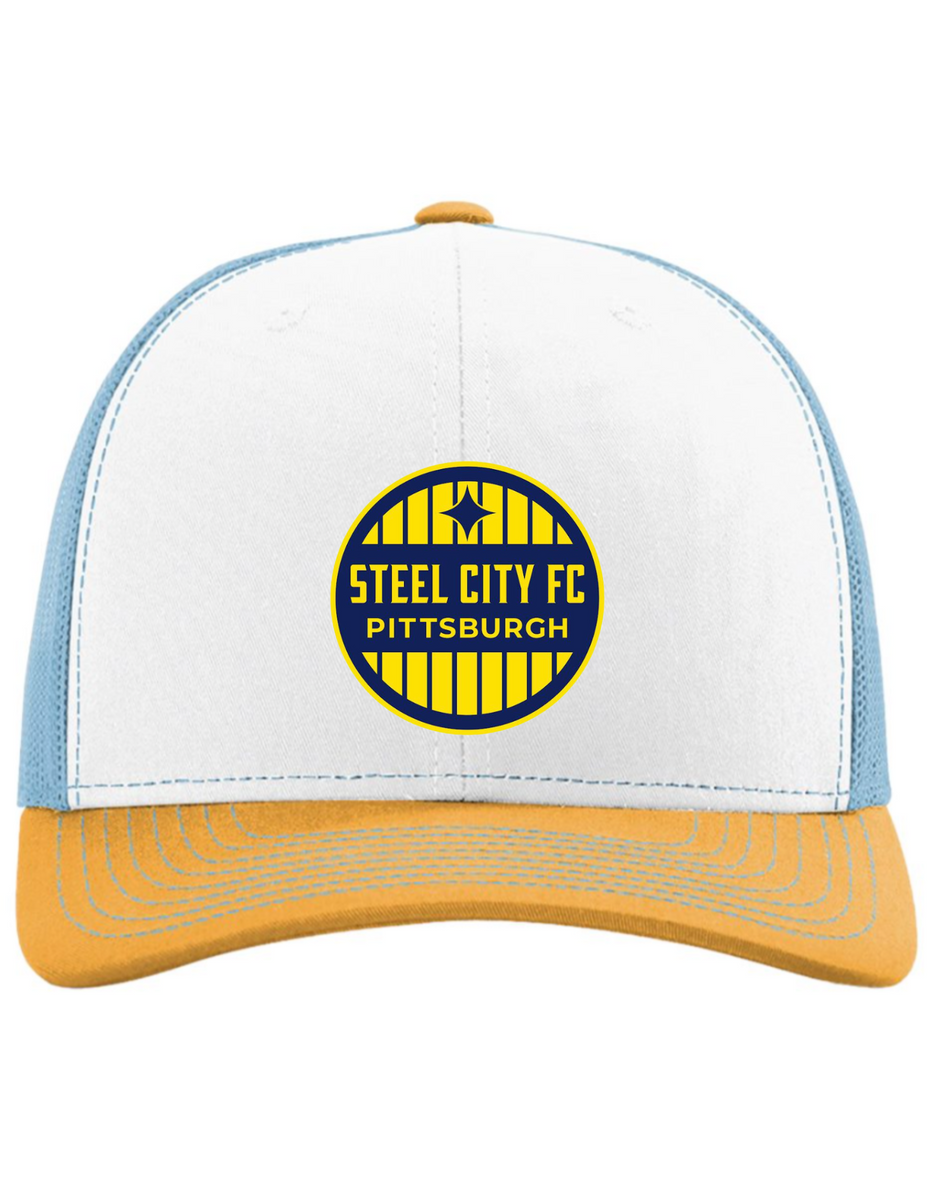 New! SCFC Trucker Hat - Circle Embroidered Patch Logo – Steel City FC Shop
