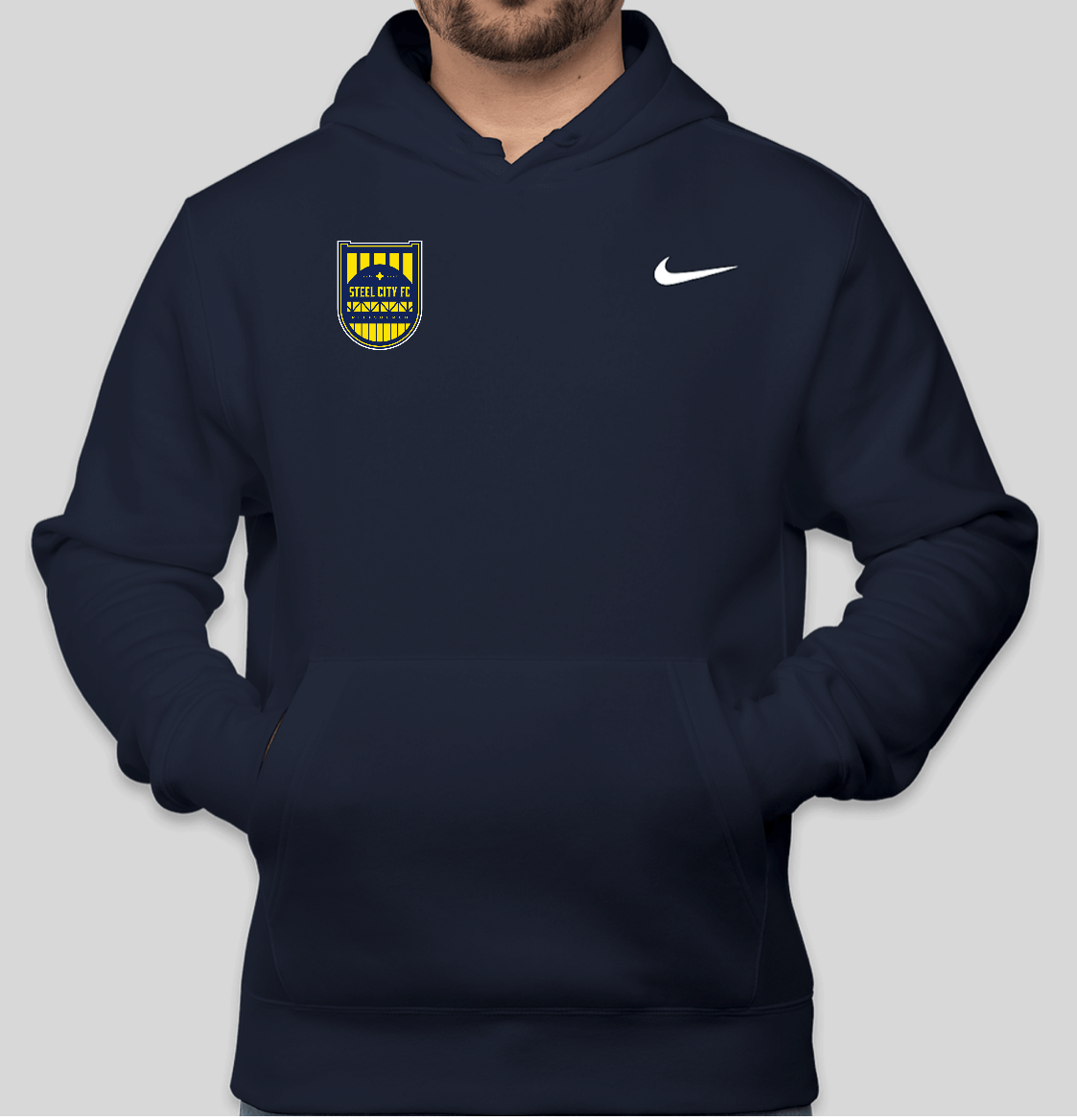 SCFC - Navy Blue Nike Hoodie with SCFC Shield Logo – Steel City FC Shop